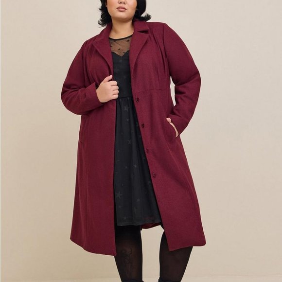 torrid | Jackets & Coats | Torrid Trench Coat 4x Burgundy Wool Blend ...